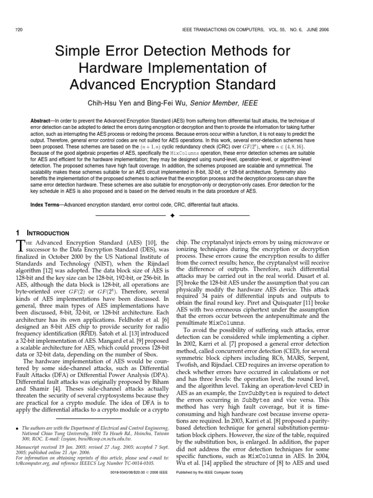 Simple Error Detection Methods For Hardware Implementation of Advanced Encryption Standard | PDF ...