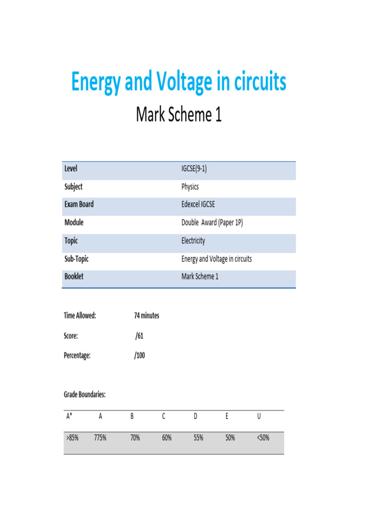 6.1 Energy and Voltage in Circuits 1P Edexcel IGCSE Physics MS - L ...