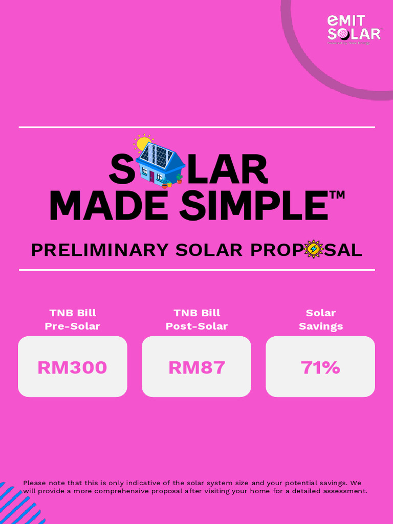 Emit Emit Solar - Preliminary Proposal - RM300 | PDF | Solar Power | Energy Economics