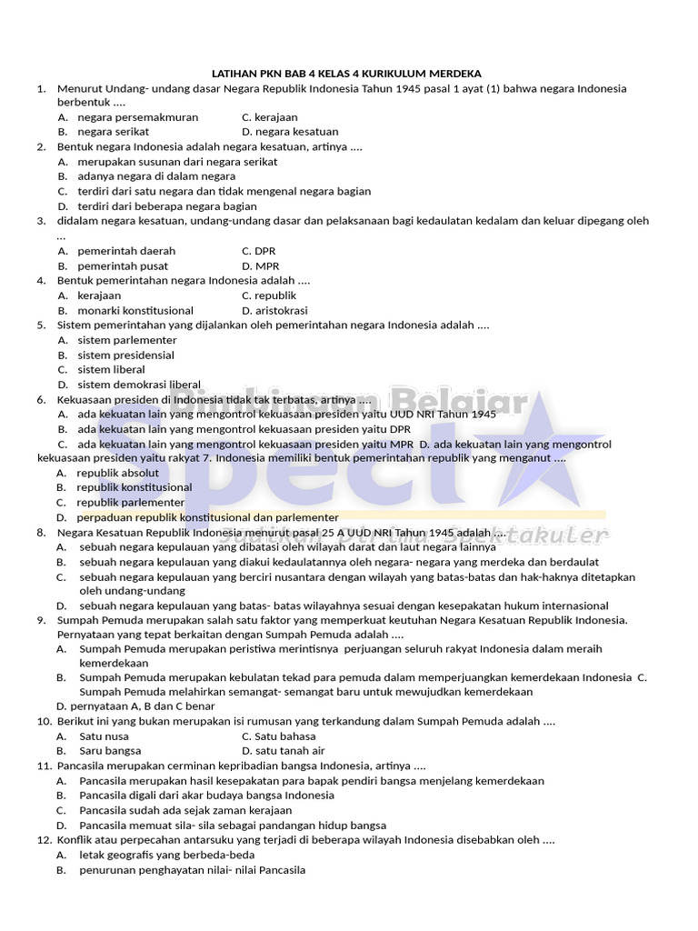 Latihan PKN Bab 4 Kelas 4 Kurikulum Merdeka | PDF