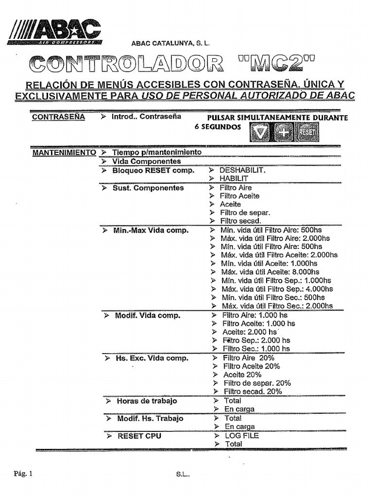 Manual Placa MC2 - Menús Contraseñas | PDF