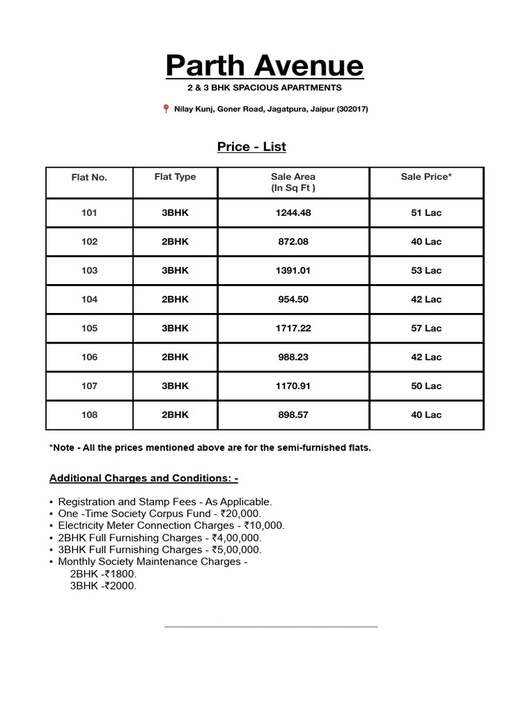 Parth Avenue - Price List | PDF