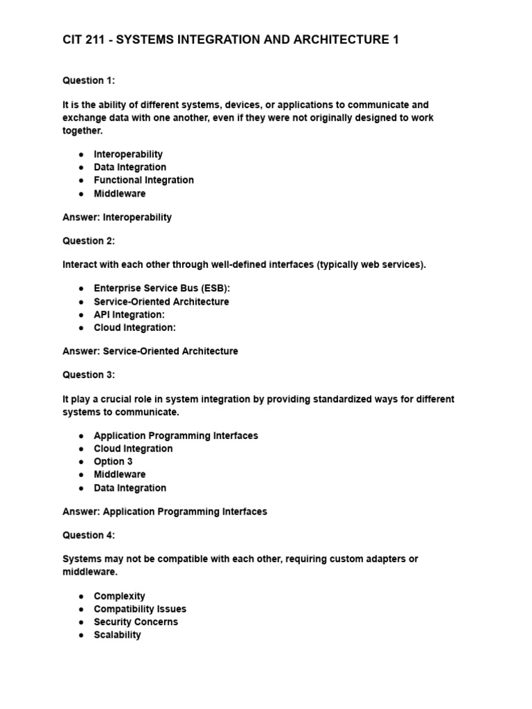(Quiz) Cit 211 - Systems Integration and Architecture 1 | PDF | System | Service Oriented ...