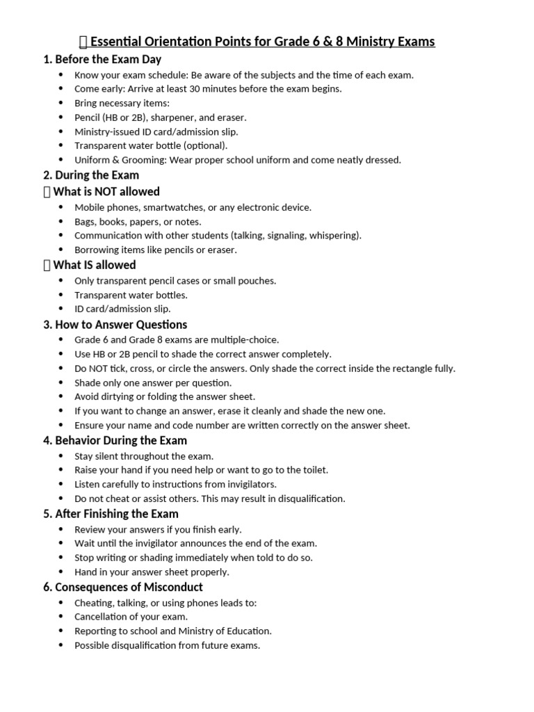 Grade 6 & 8 Exam Preparation Guide | PDF