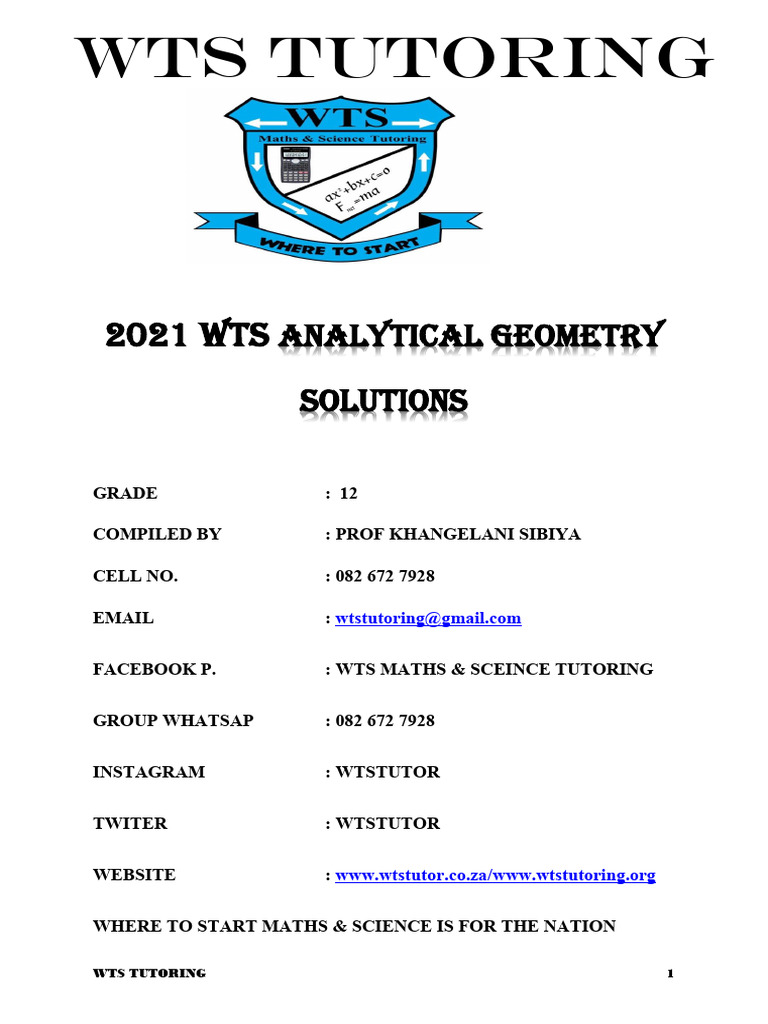 2021 WTS 12 Analytical Geometry Memo | PDF