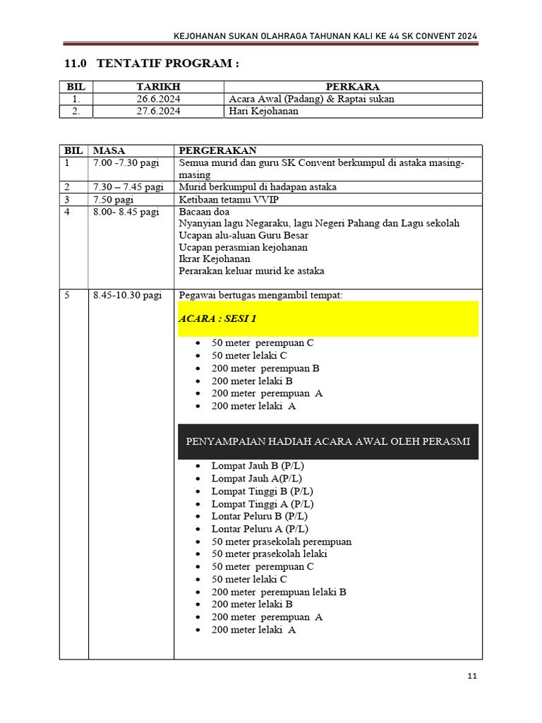 Aturcara Kejohanan Sukan Tahun 2024 (27 Jun 2024) | PDF