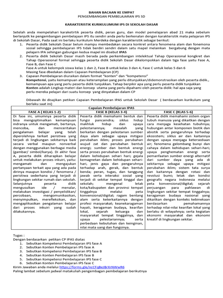 Bahan Bacaan Ke Empat Pgsd Pengembangan Pembelajaran Ips Sd | PDF