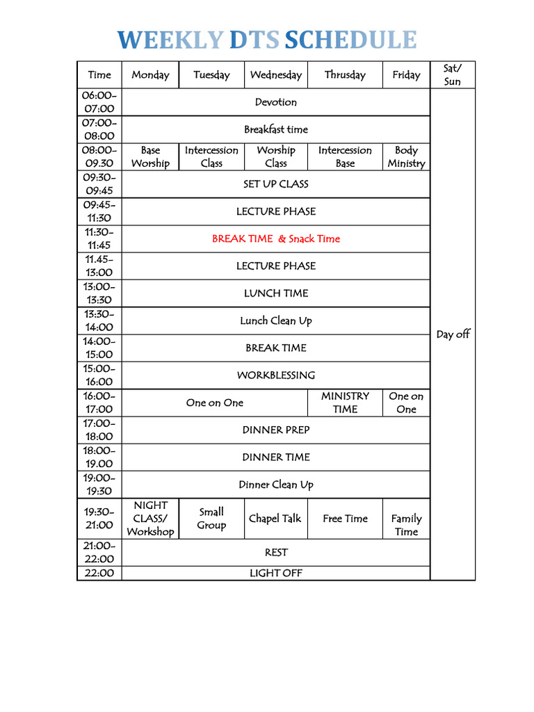 DTS Weekly Schedule | PDF
