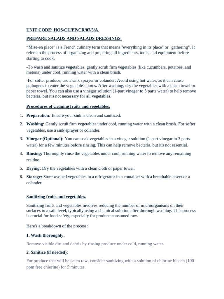 SALADS AND SALADS DRESSINGS Notes | PDF | Salad | Vegetables