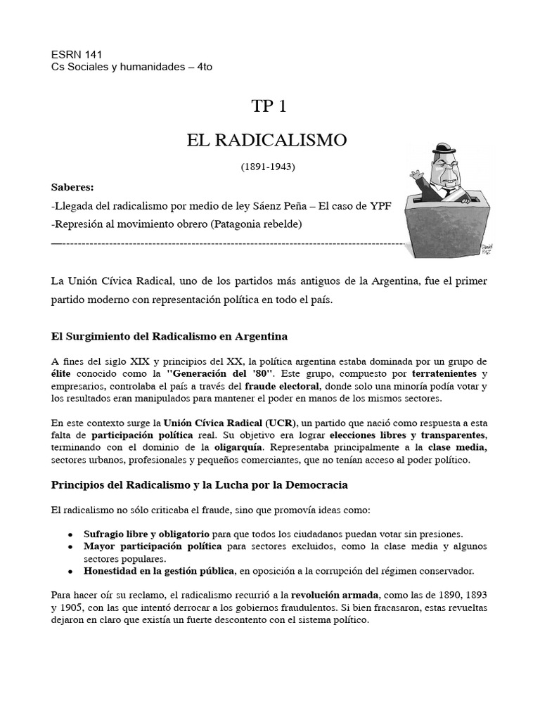 TP 1 - Radicalismo | PDF | Votación | Petróleo