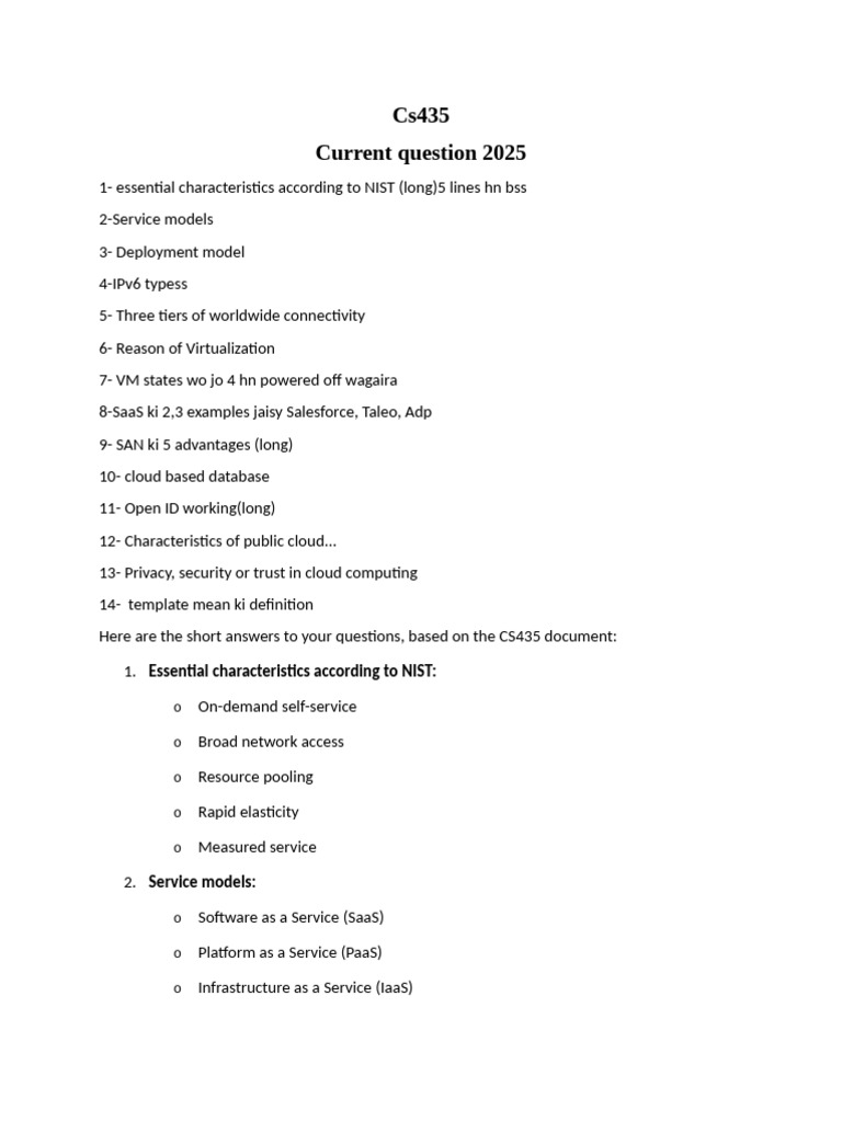 Cs435 Current Question-1 | PDF | Cloud Computing | Software As A Service
