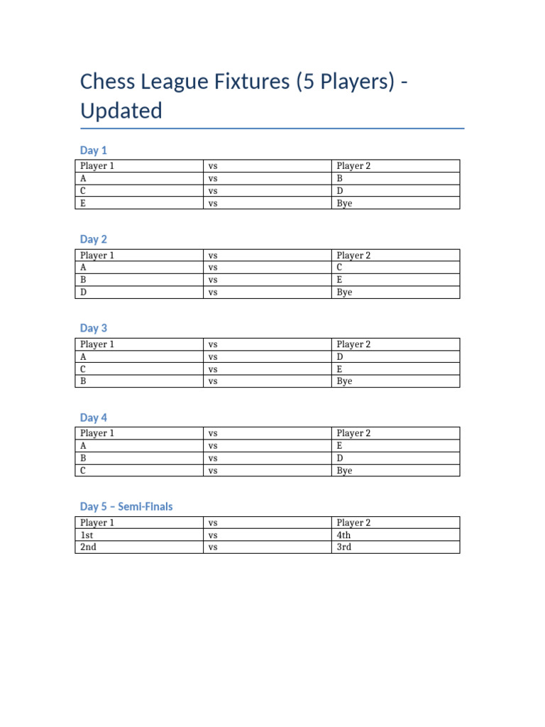 Chess League Fixtures Updated (1) | PDF