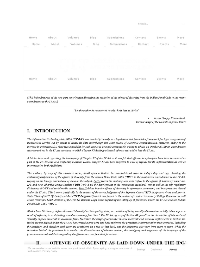 Obscenity Through The Legal Lens - A Comprehensive Primer (Part I ...