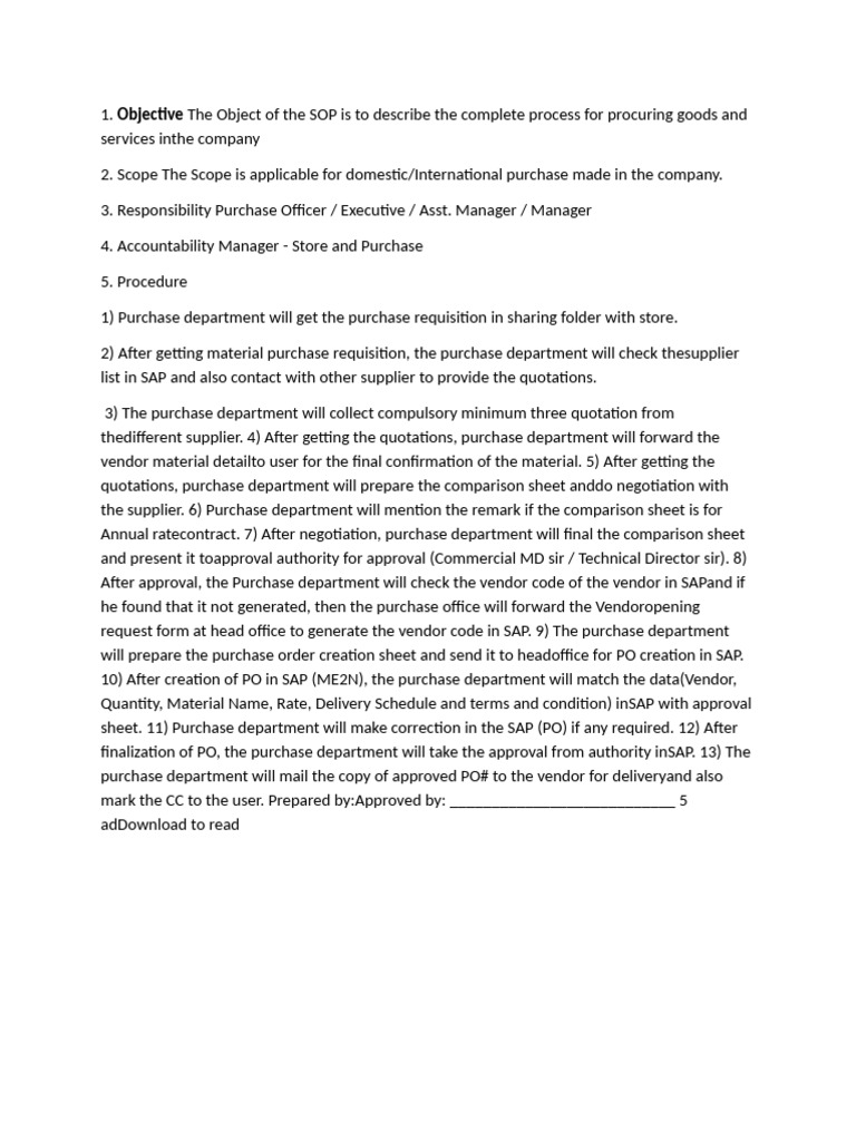 Purchase SOP | PDF