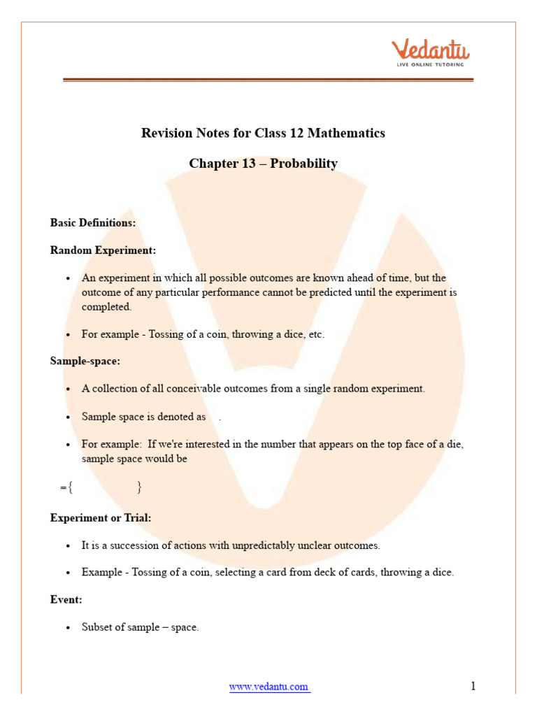 CBSE Maths Chapter 13 Probability Class 12 Notes Download FREE PDF ...