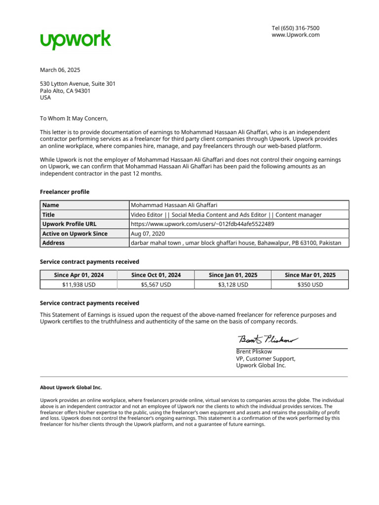 2025-03-06 T4b9a7bdb Earnings | PDF | Freelancer | Employment