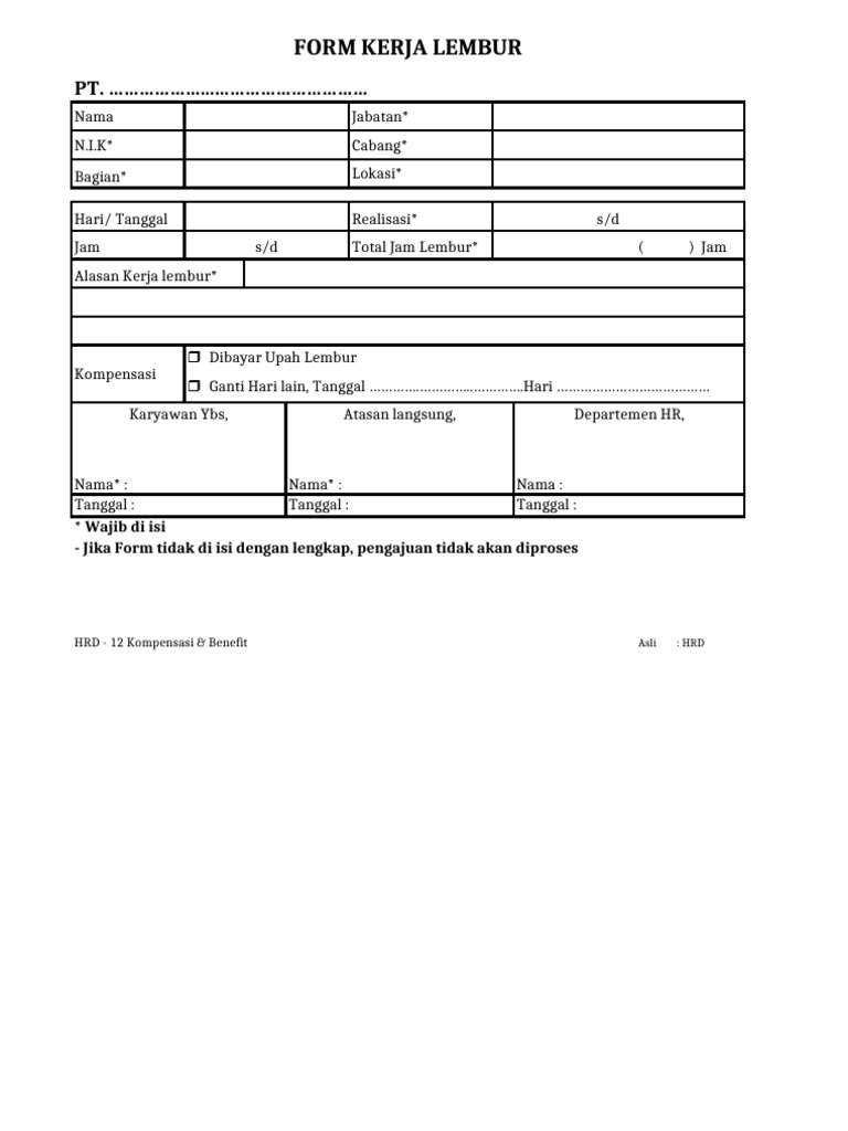 HRD - 12 Form Kerja Lembur | PDF