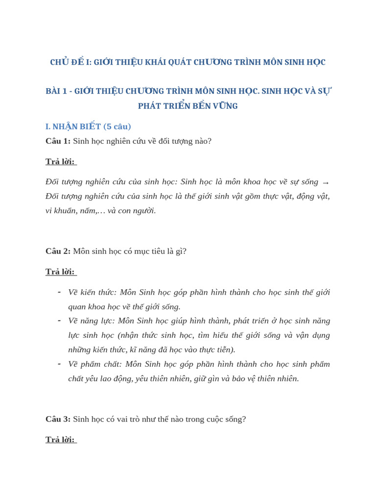 TL Sinh 10 CD Bai 1 Gioi Thieu Chuong Trinh Mon Sinh Hoc. Sinh Hoc Va ...