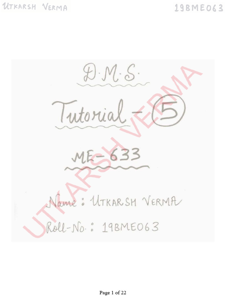 19BME063 - DMS Tutorial-5 - Utkarsh Verma | PDF