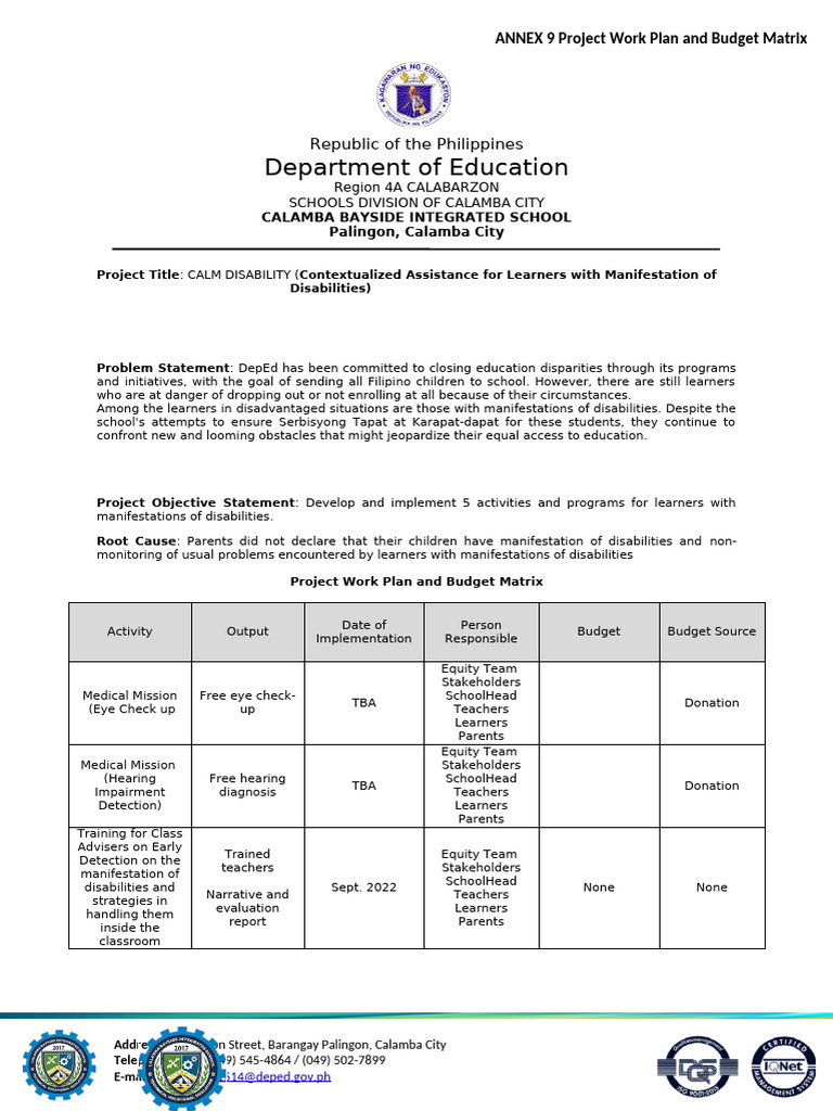 Annex-9_Project-Workplan-and-Budget-Matrix | PDF | Learning