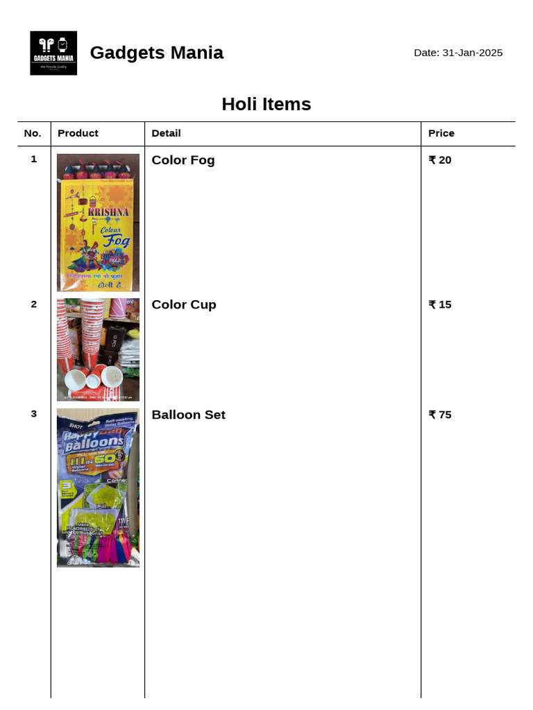 Holi Items | PDF