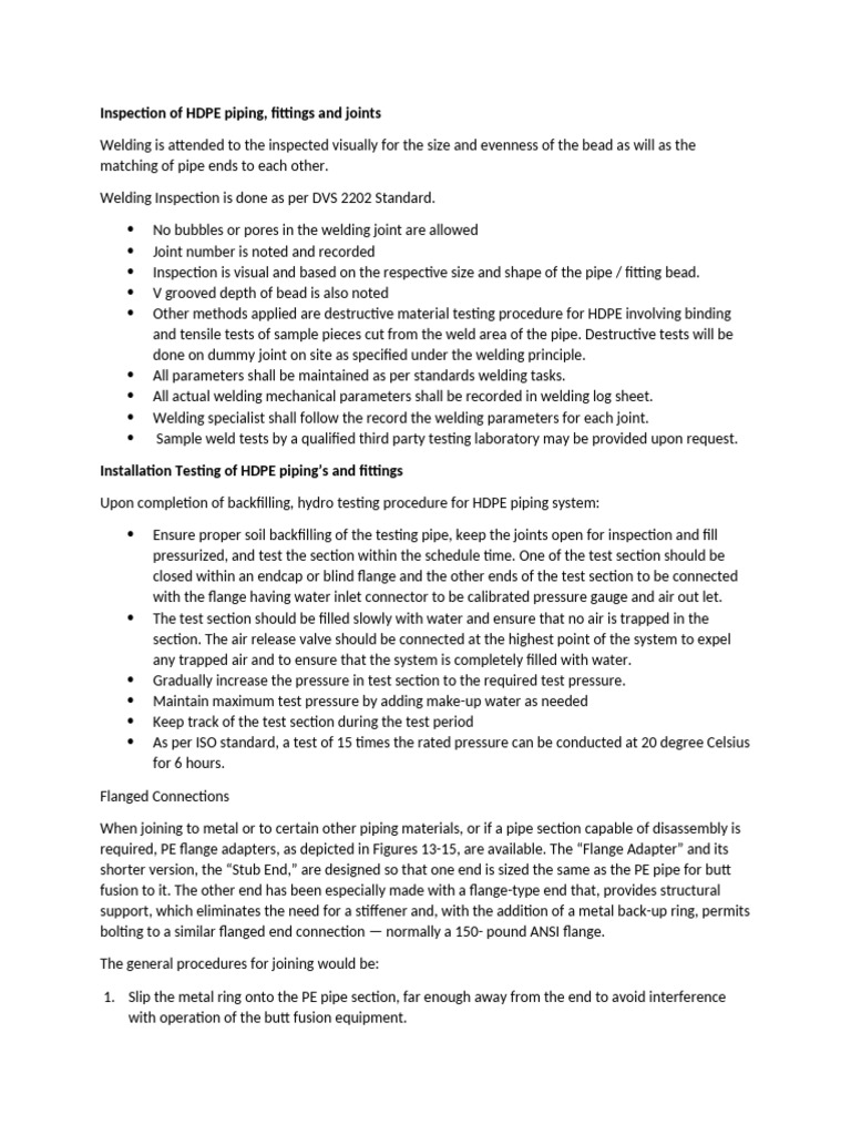 HDPE Piping Inspection and Testing Guide | PDF | Pipe (Fluid Conveyance ...