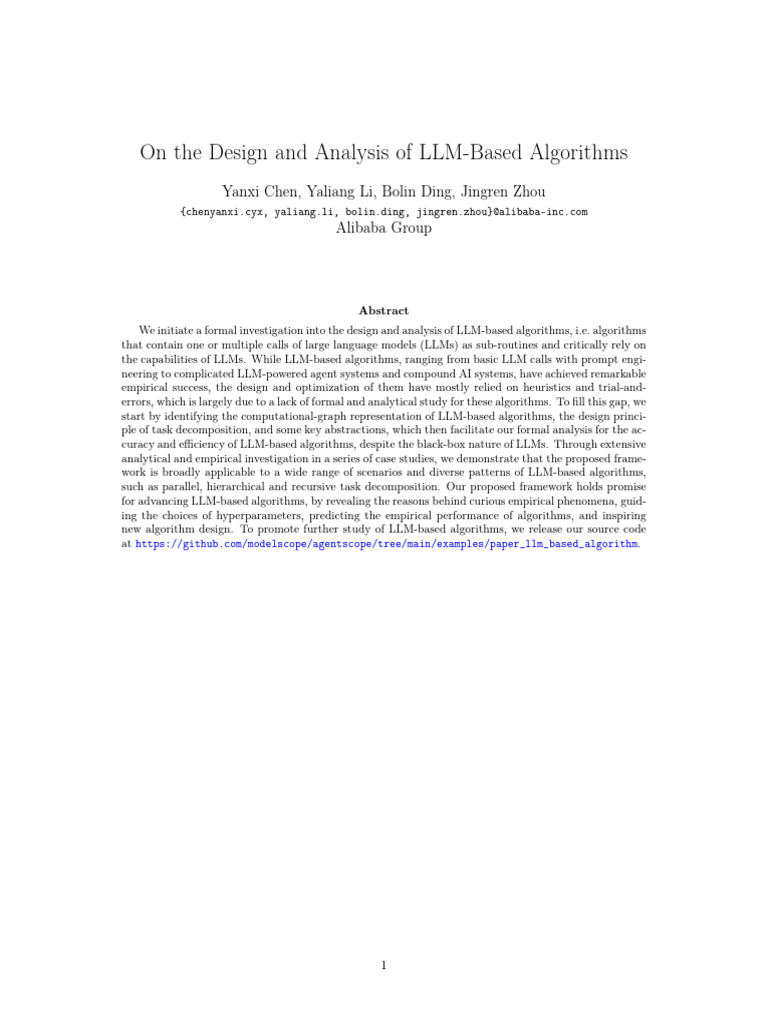 On The Design and Analysis of LLM-Based Algorithms: Yanxi Chen, Yaliang Li, Bolin Ding, Jingren ...