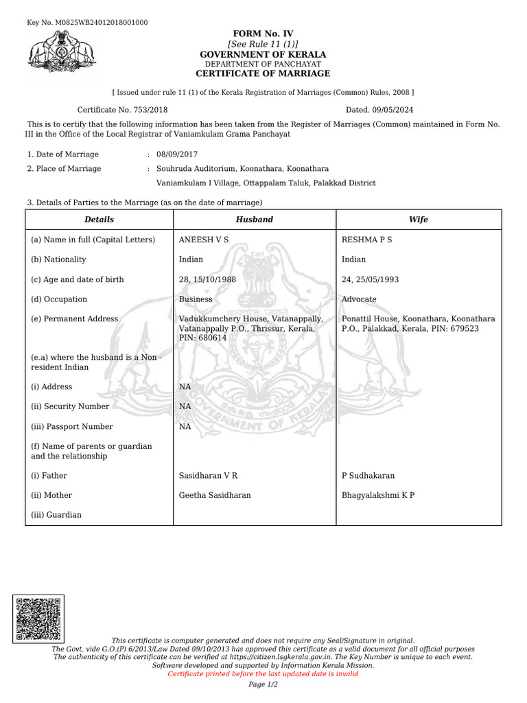 CommonMarriageCertificate Aneesh and Reshma | PDF | Access Control | Authentication