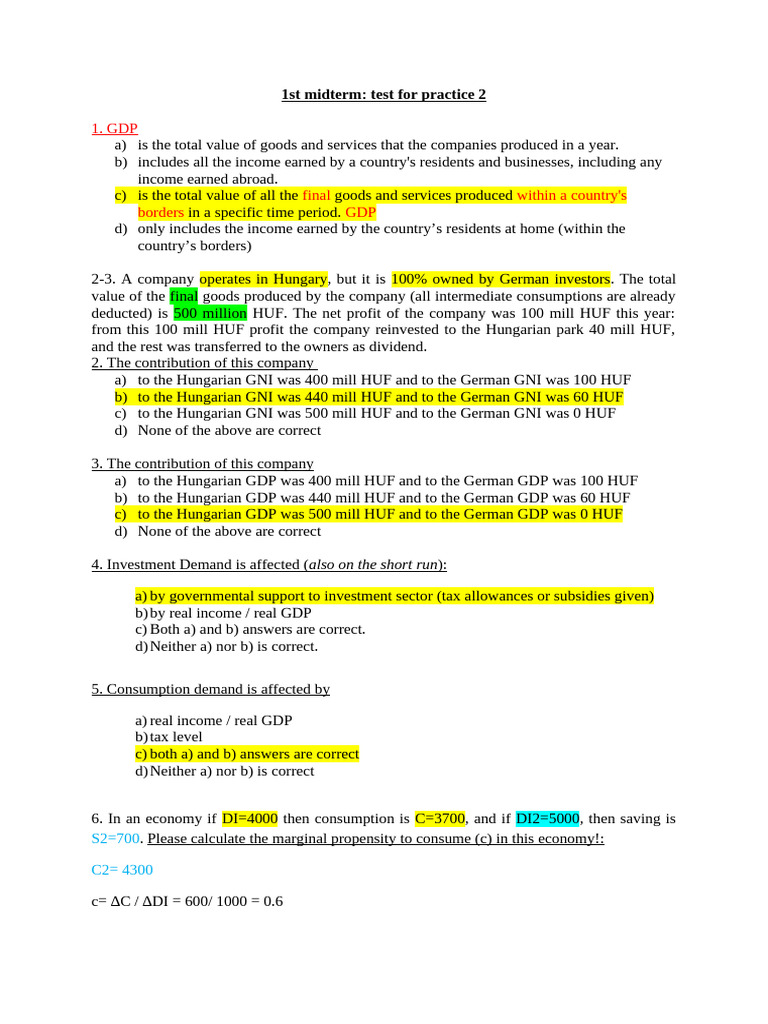 GDP and Economic Concepts Practice Test | PDF | Gross Domestic Product ...