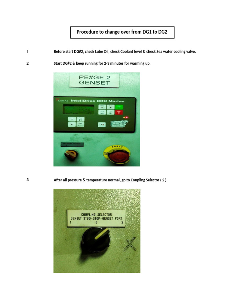 DG1 to DG2 Changeover Procedure | PDF