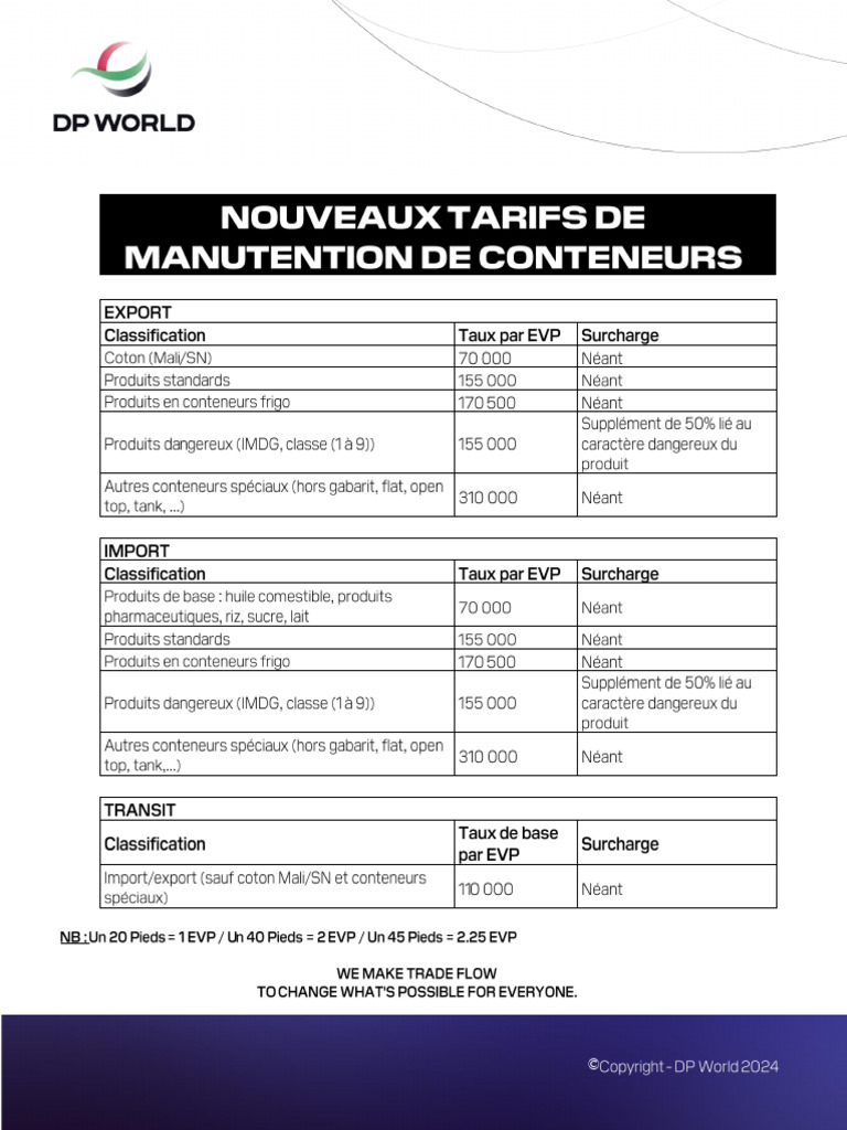 Nouveaux Tarifs DP World | PDF