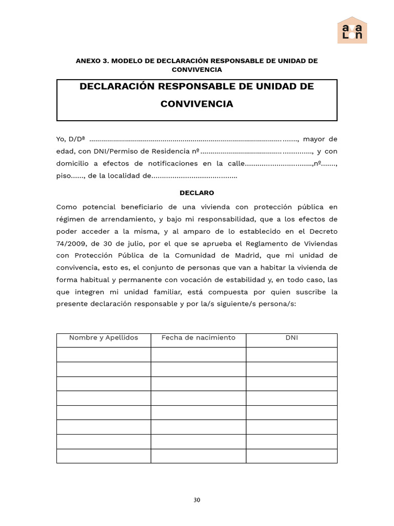 Modelo de Declaración Responsable de Unidad VP 0304 | PDF
