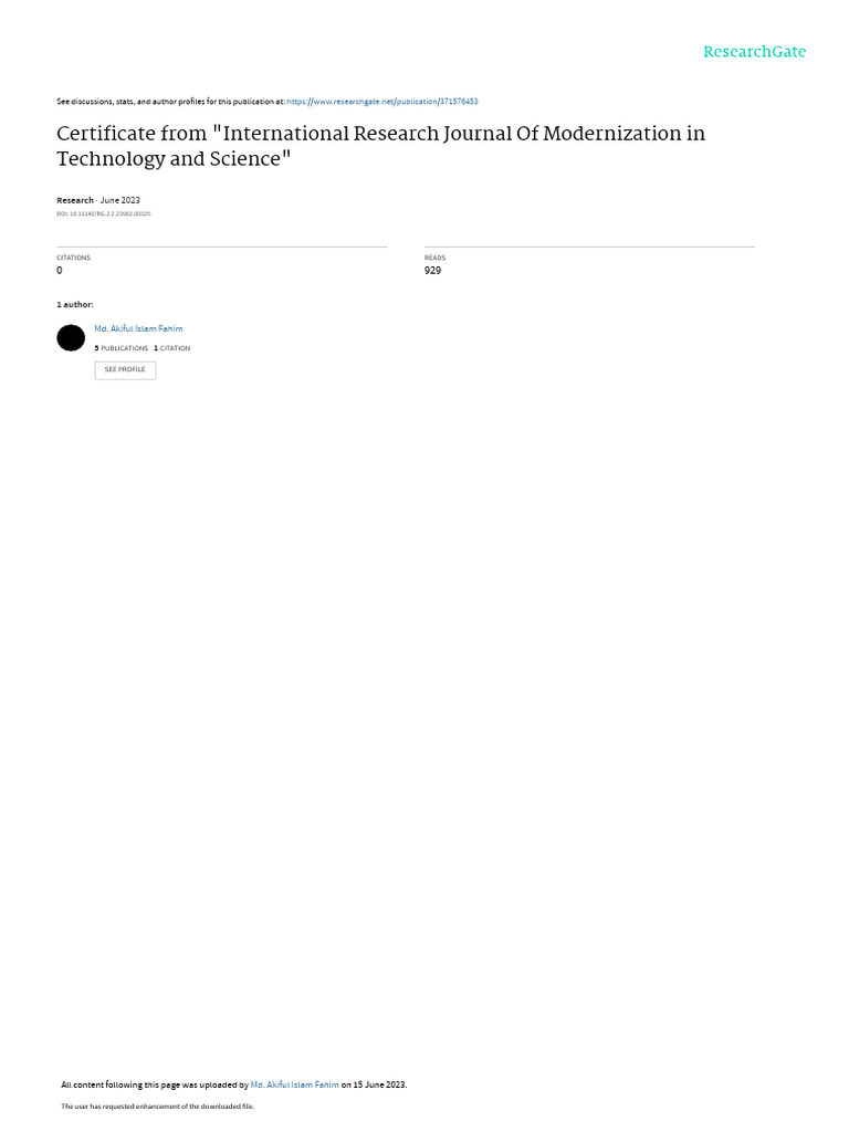Certificate for Published Research Paper | PDF