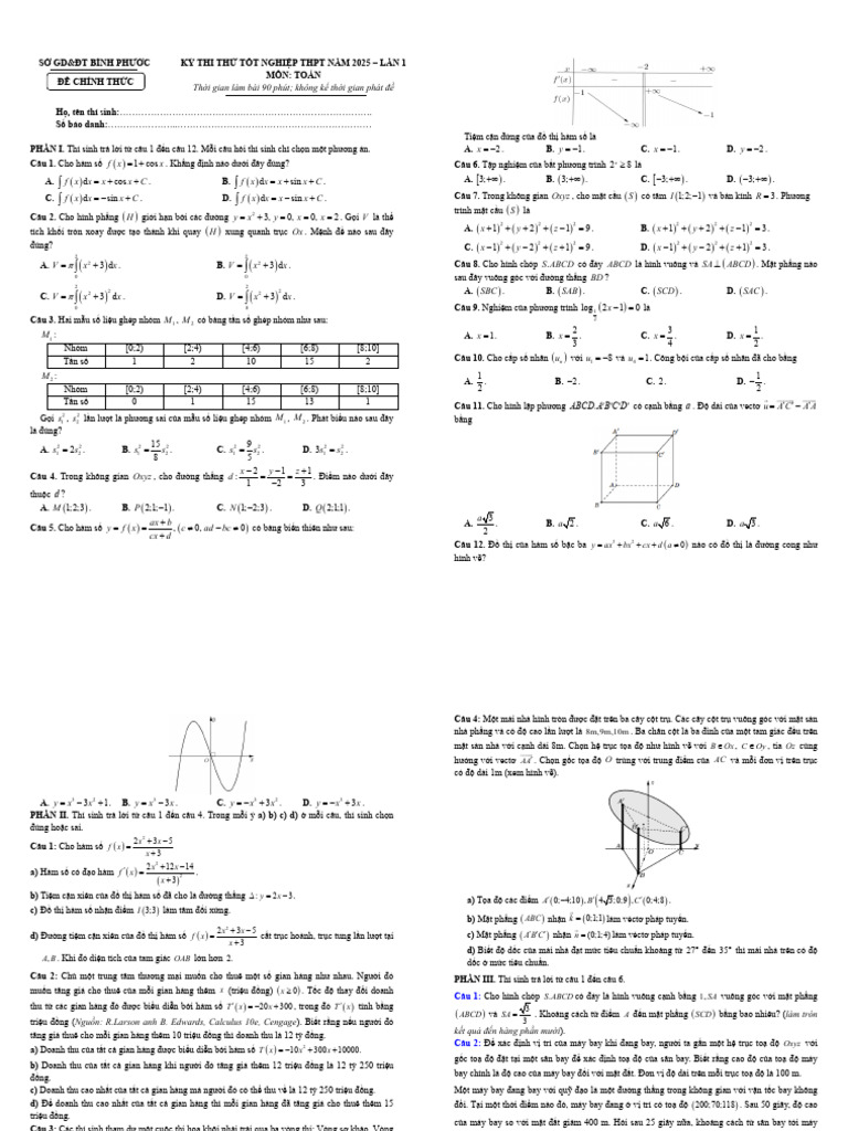 De Thi Thu Tot Nghiep THPT 2025 Mon Toan Lan 1 So GDDT Binh Phuoc | PDF