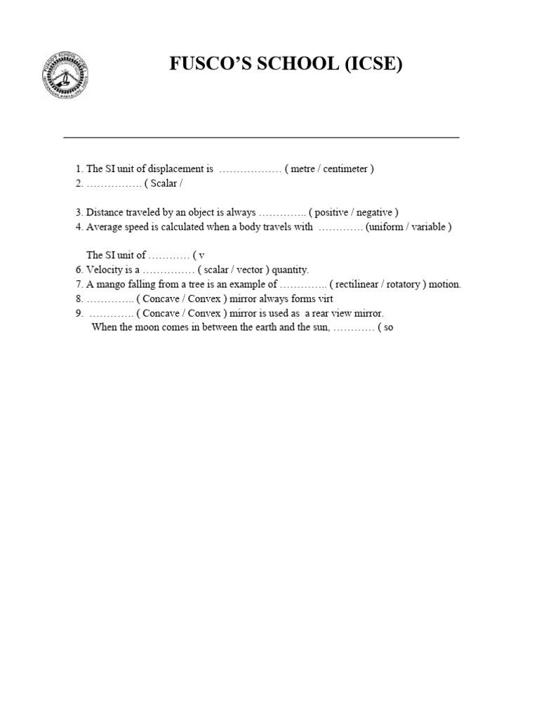 Class 7 ICSE Physics Exam Paper | PDF | Velocity | Mirror