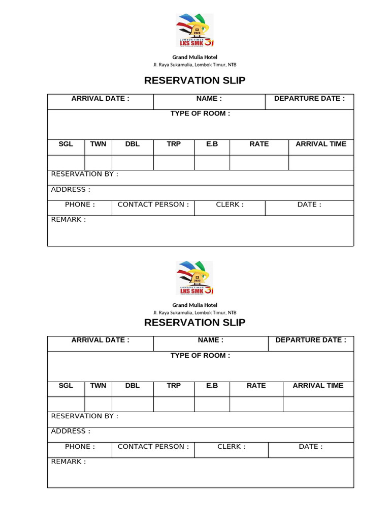 Grand Mulia Hotel Reservation Slip | PDF