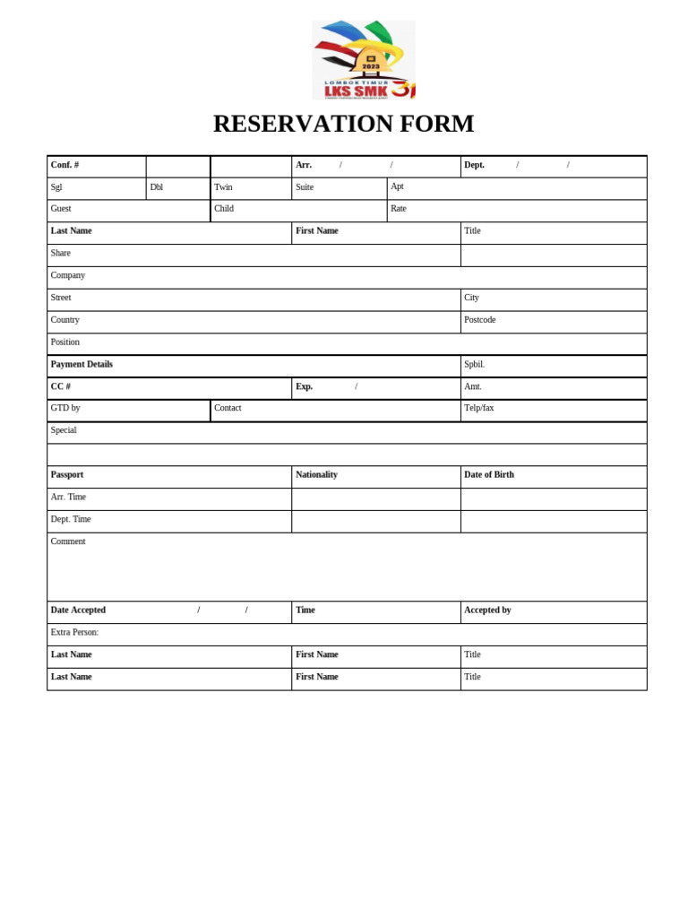 Reservation Form | PDF