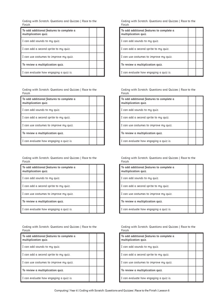 Success Criteria - Race To The Finish | PDF | Scratch (Programming ...