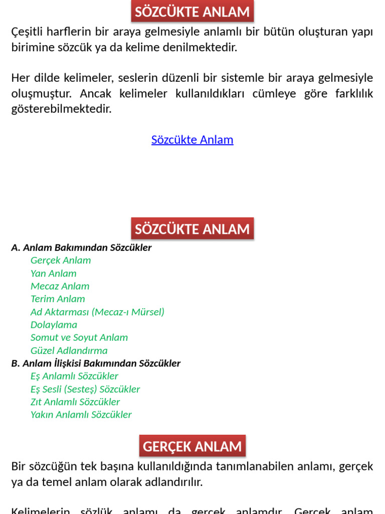 Sözcükte Anlam Slayt | PDF