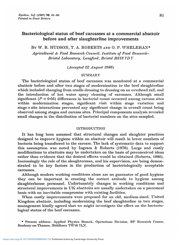 Bacteriological Analysis of Beef Carcasses | PDF | Slaughterhouse ...