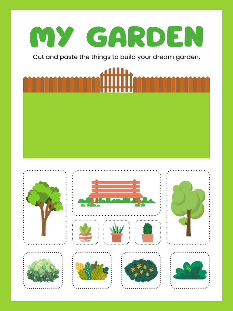 My Garden Cut and Paste Worksheet in Green Fun Style | PDF