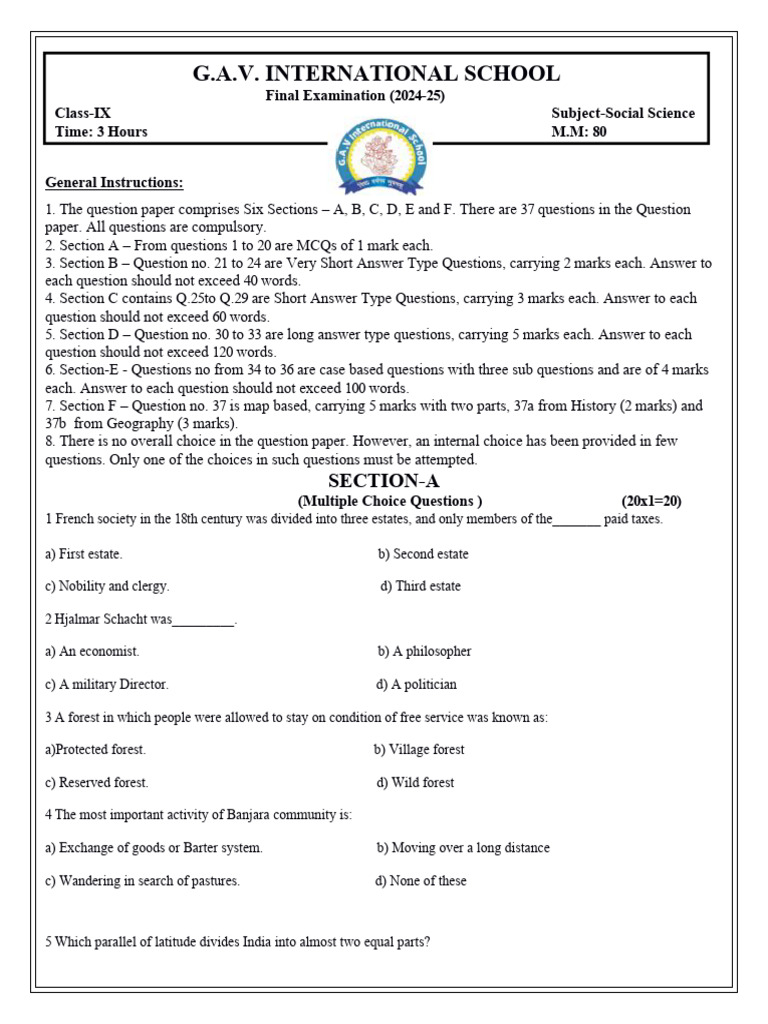 Social Studies Sample Paper | PDF | Rain | Wound