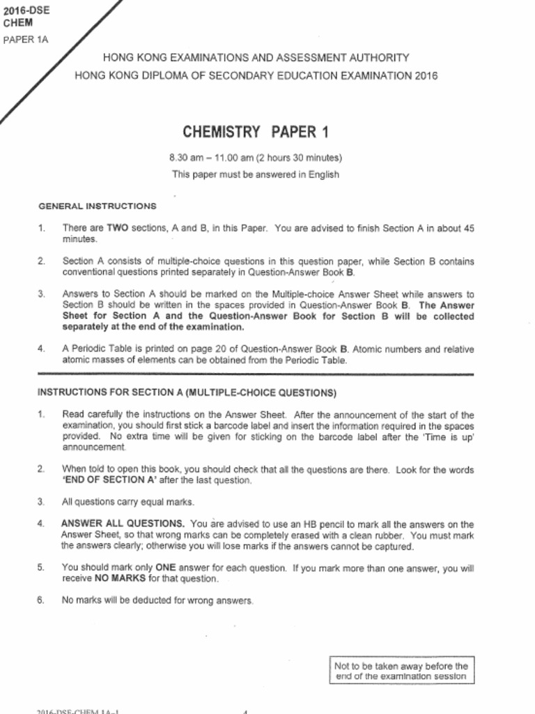2016 HKDSE Chem Paper 1a | PDF