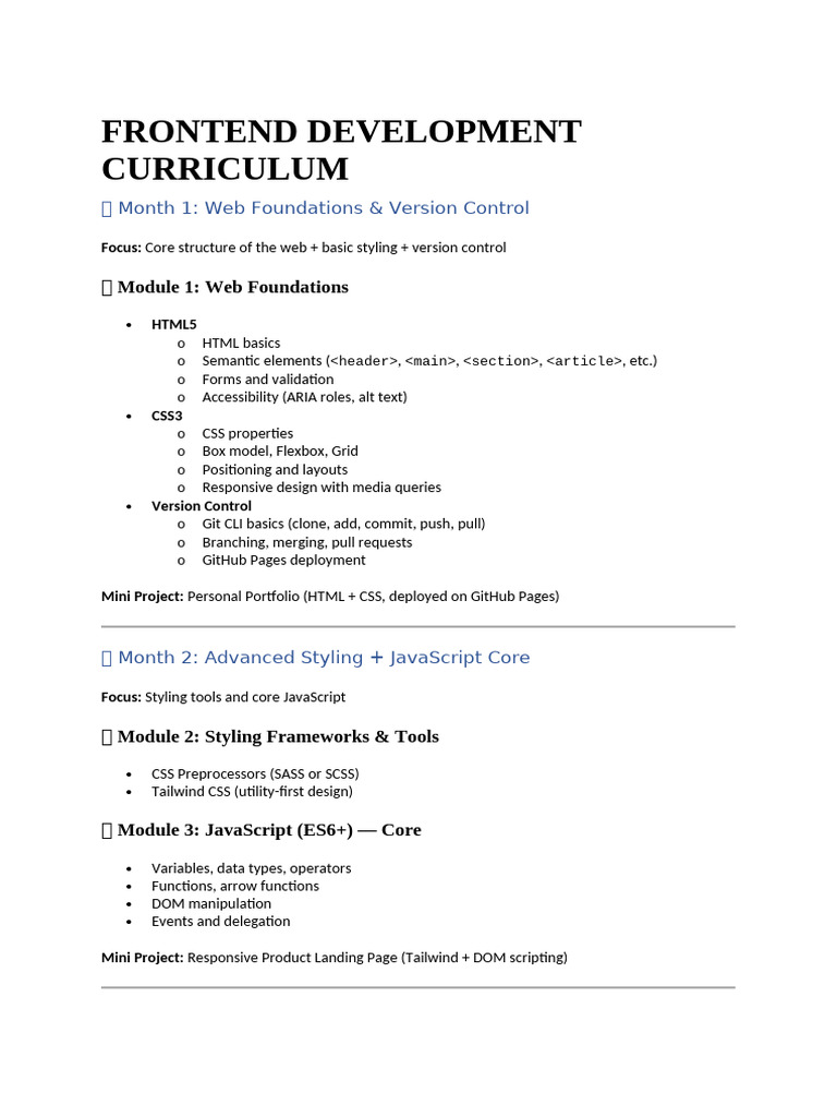 Frontend Web Development Curriculum 2025 | PDF | Java Script | Document Object Model