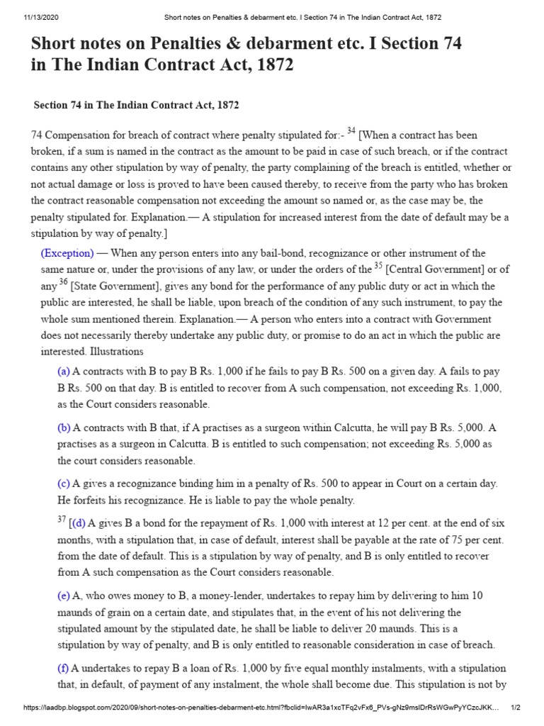 Section 74: Penalties in Contracts | PDF | Breach Of Contract | Interest