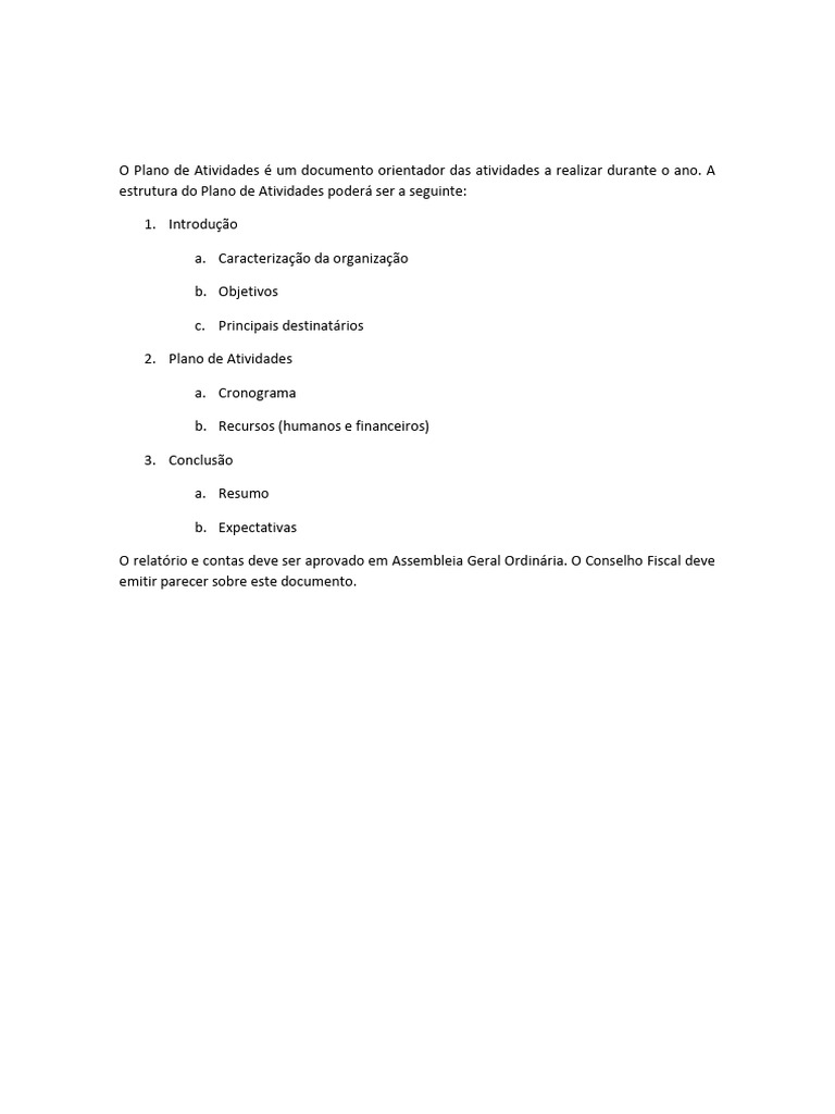 Plano de Atividades Modelo | PDF
