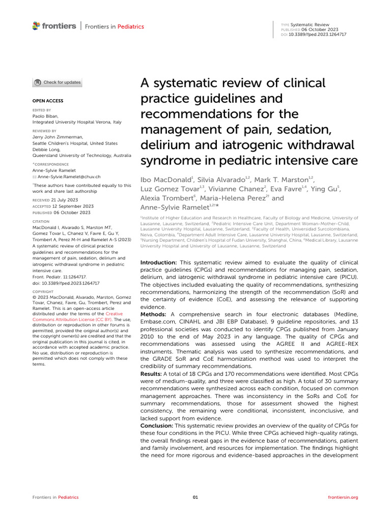 Clinical Guidelines Pain Sedation Delirium | PDF | Systematic Review ...