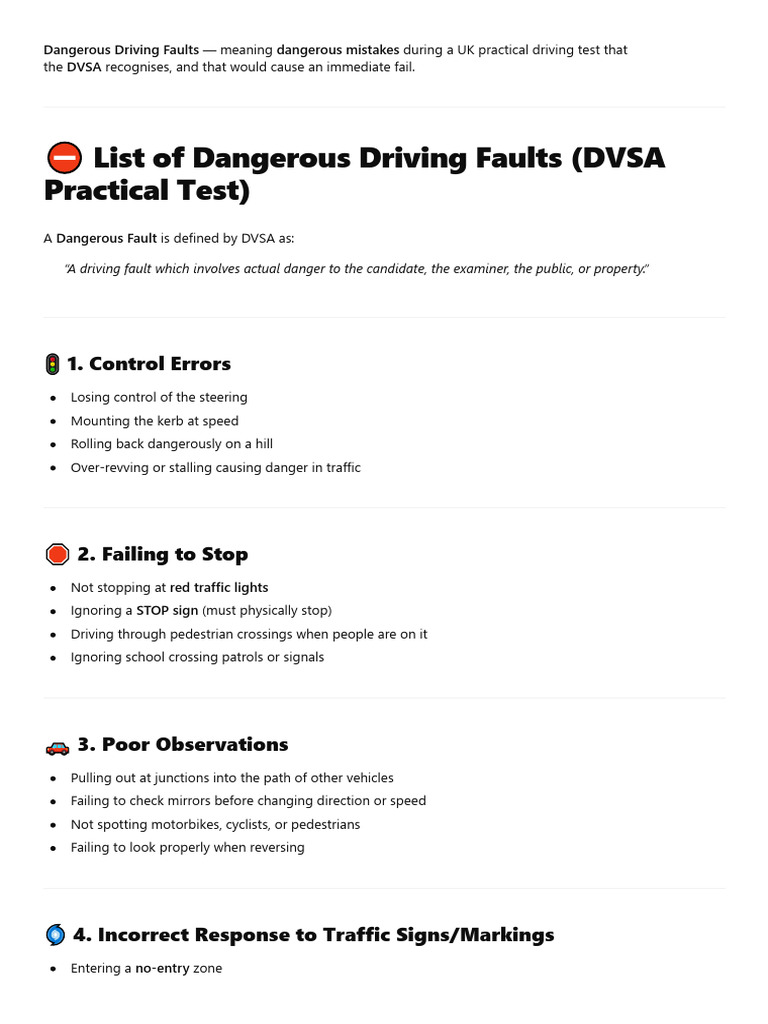 UK Driving Test: Dangerous Faults List | PDF | Traffic | Traffic Light