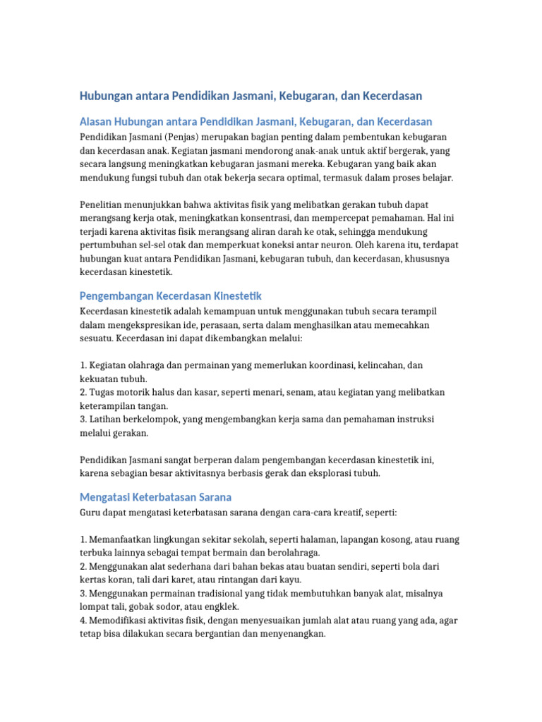 Hubungan Pendidikan Jasmani Kebugaran Dan Kecerdasan | PDF