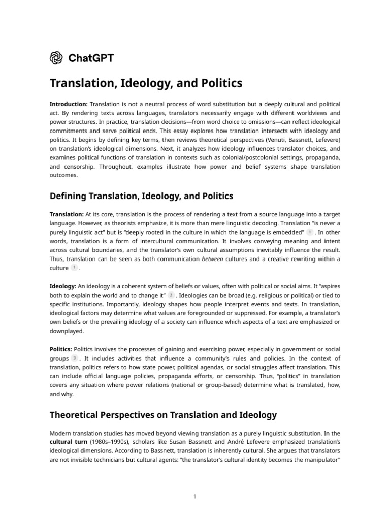 Translation, Ideology, and Politics | PDF | Translations | Postcolonialism